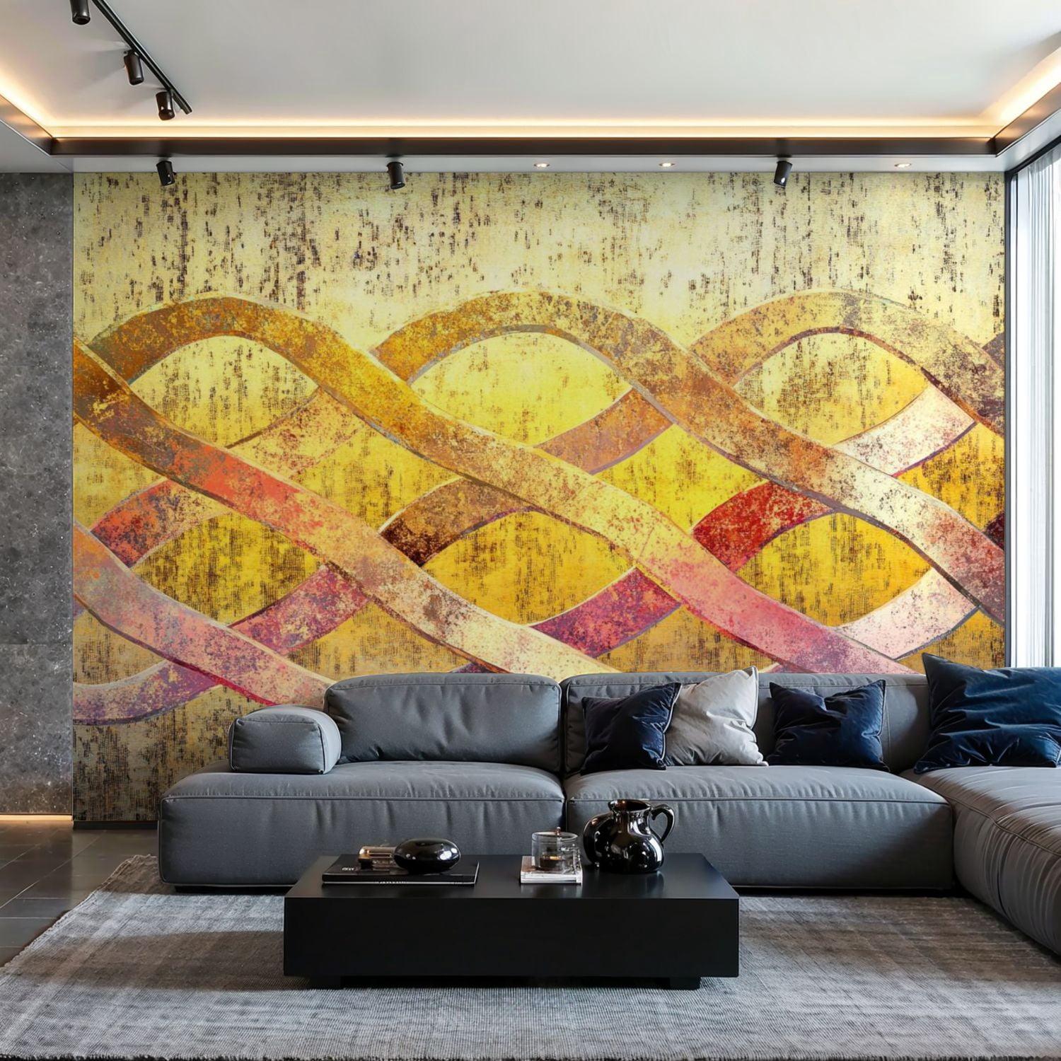 Prxcm Peel and Stick Canvas Wallpaper Interlocking Shapes Diagonal ...