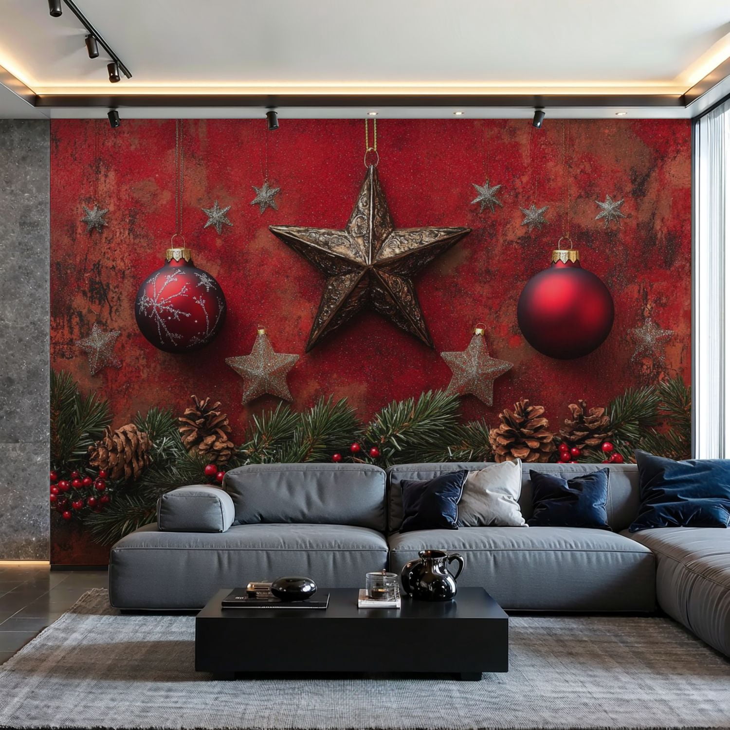 Prxcm Peel and Stick Canvas Wallpaper Red Christmas Backdrop Sparkling ...