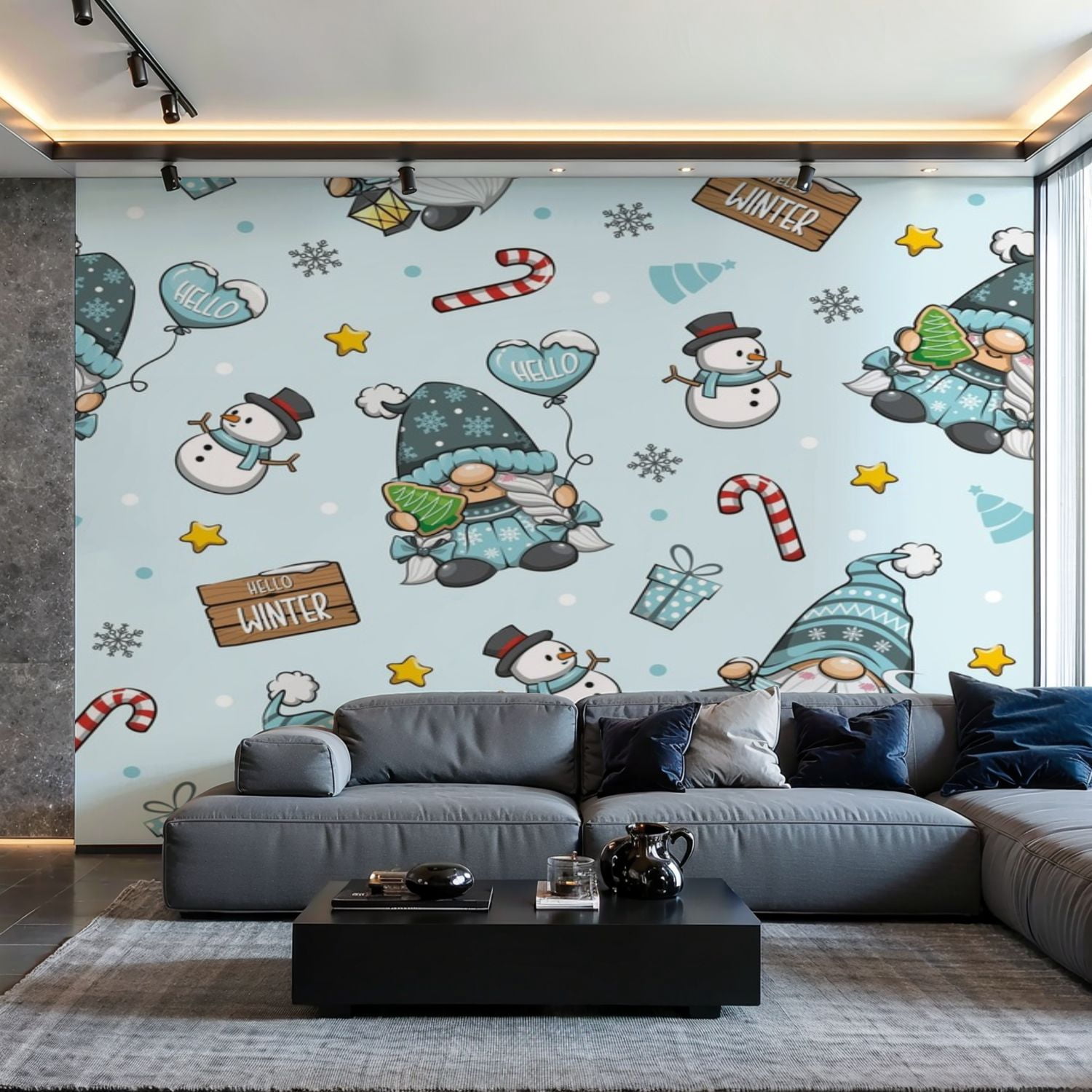 Prxcm Peel and Stick Canvas Wallpaper Seamless Pattern Winter Gnome ...