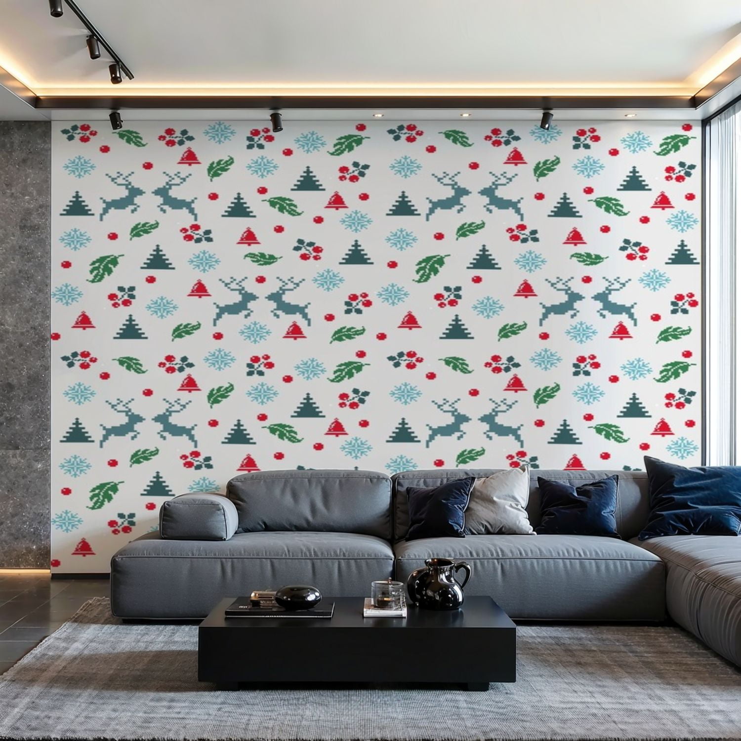 Prxcm Peel and Stick Canvas Wallpaper Seamless Pixel Art Festive Winter ...