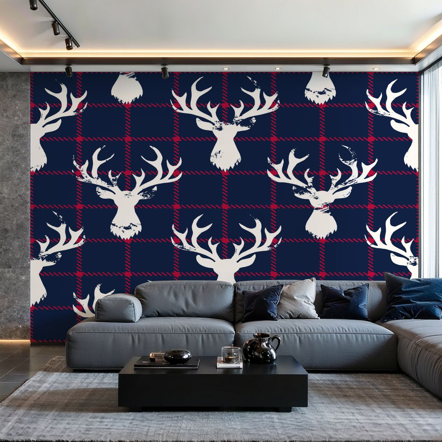 Prxcm Peel and Stick Canvas Wallpaper White Textured Silhouettes Deer ...