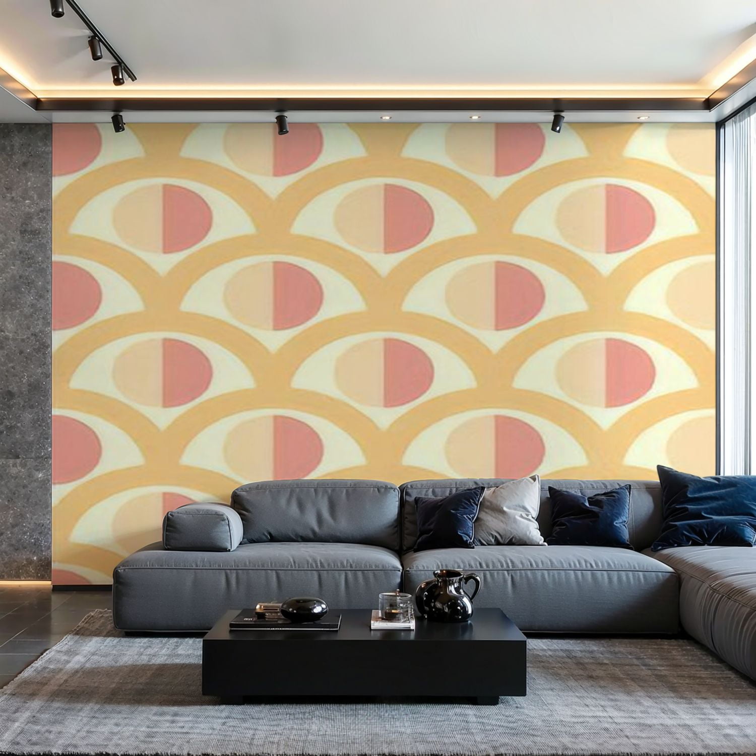 Prxcm Peel and Stick Canvas Wallpaper 60s motif abstract shapes ...