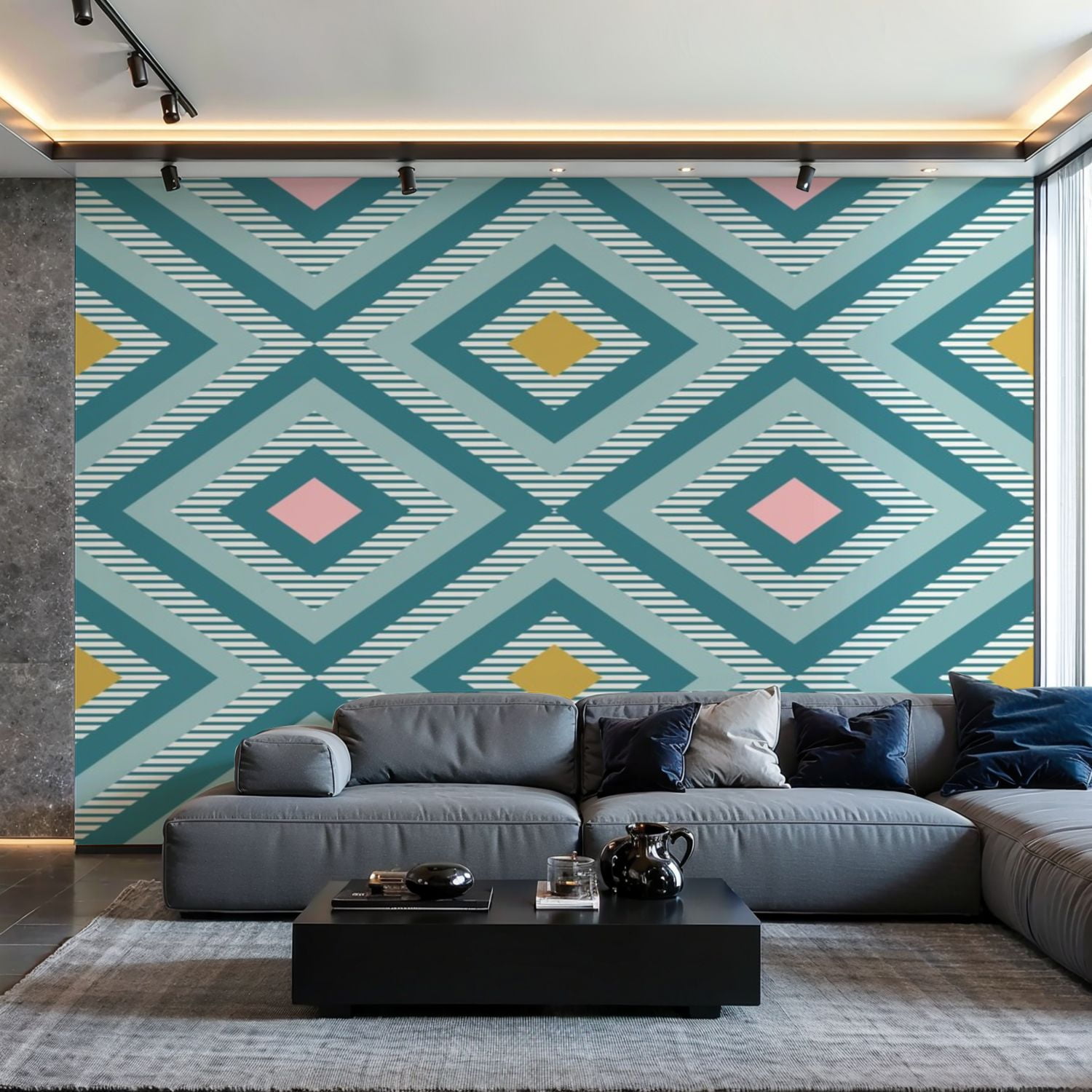 Prxcm Peel and Stick Canvas Wallpaper Abstract geometry retro colors ...