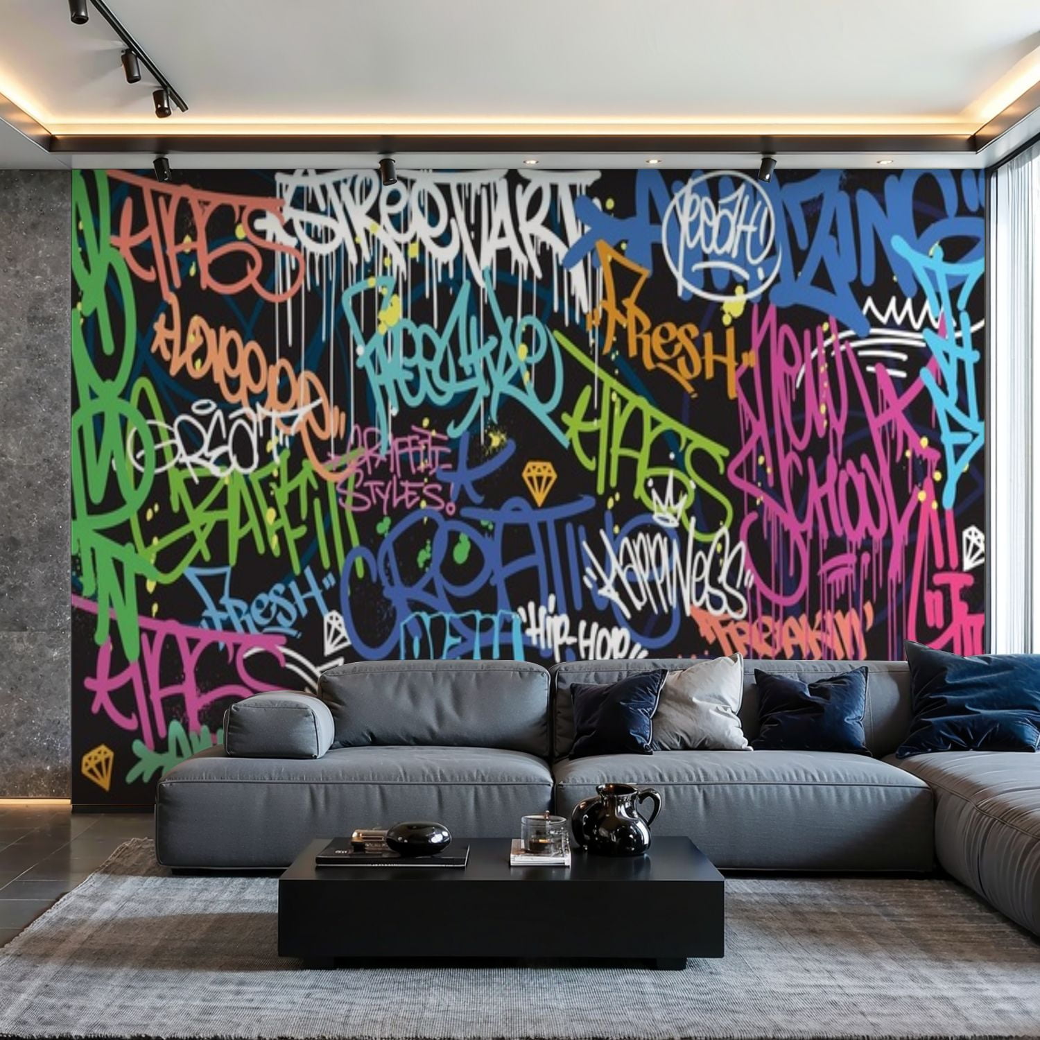 Prxcm Peel and Stick Canvas Wallpaper Abstract graffiti art scribble ...