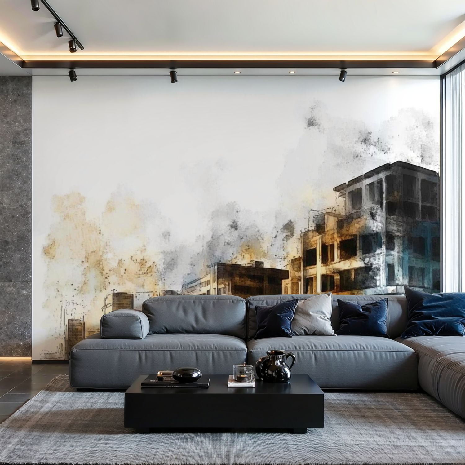 Prxcm Peel and Stick Canvas Wallpaper Abstract offices Building city ...