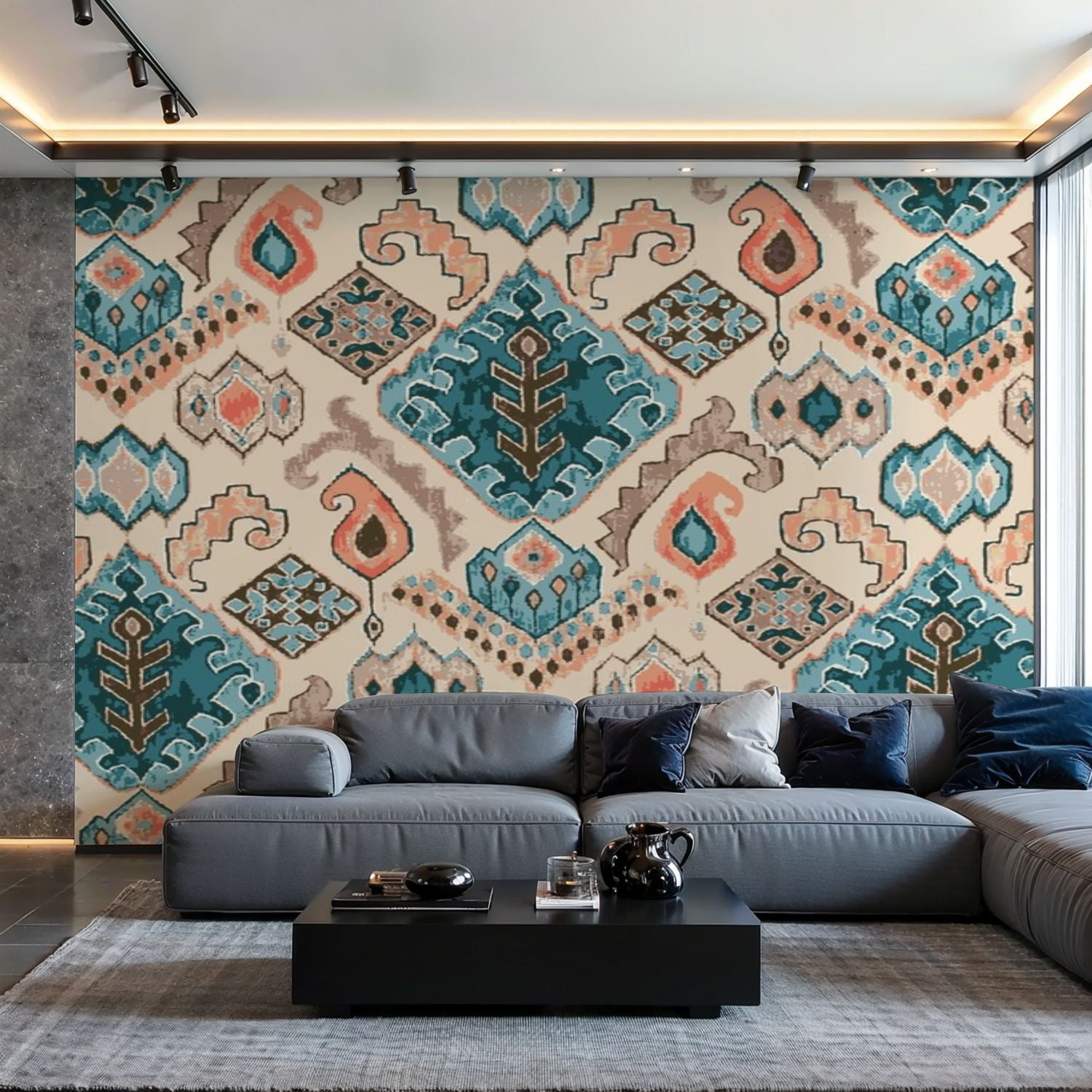 Prxcm Peel and Stick Canvas Wallpaper Ajrakh Pattern block print ...