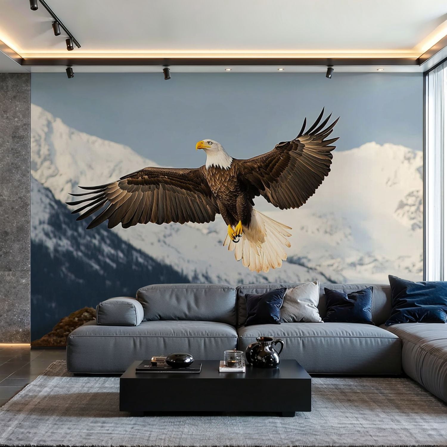 Prxcm Peel and Stick Canvas Wallpaper Bald Eagle Soaring Over Mountains ...