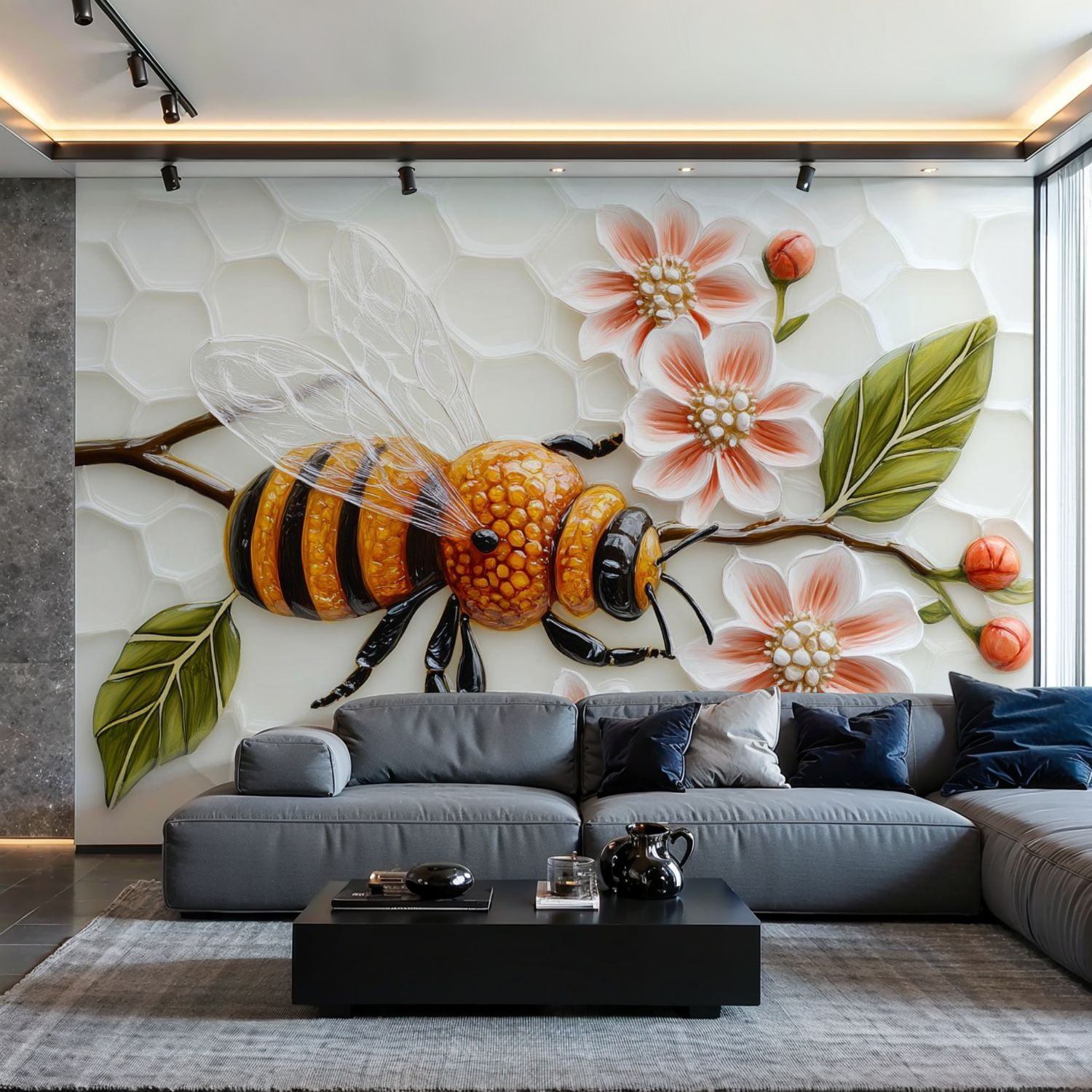 Prxcm Peel and Stick Canvas Wallpaper Bee Diy Oil Painting Honeycomb ...