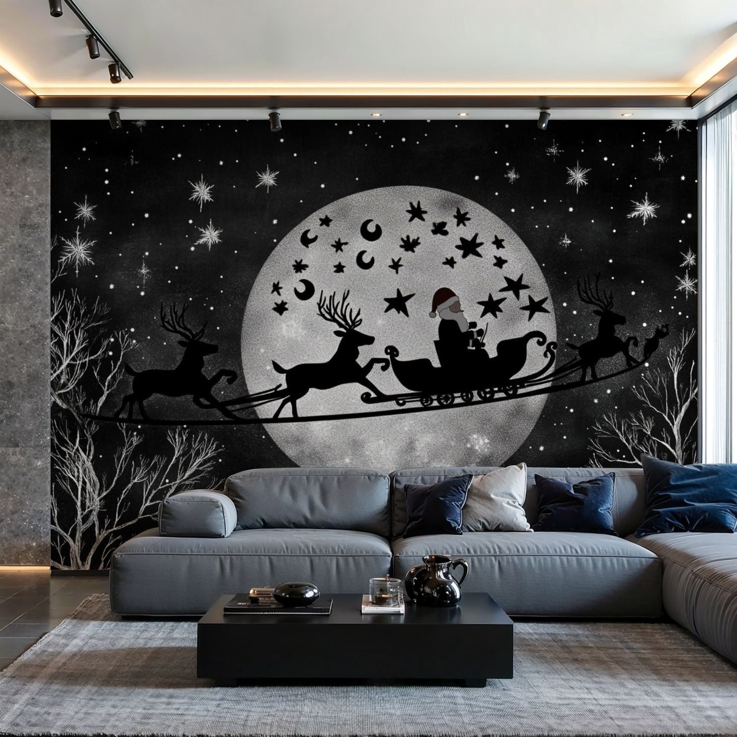Prxcm Peel and Stick Canvas Wallpaper Christmas Moon Black Xmas Santa ...