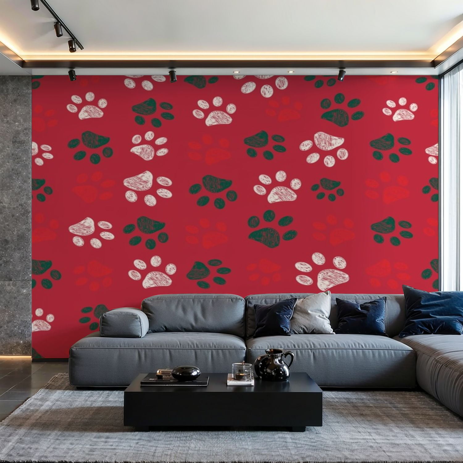 Prxcm Peel and Stick Canvas Wallpaper Christmas paw prints seamless ...
