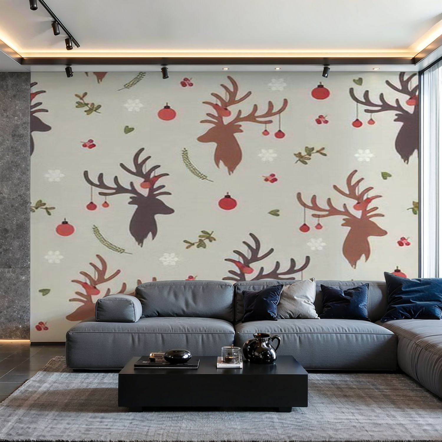 Prxcm Peel and Stick Canvas Wallpaper Christmas seamless reindeer ...