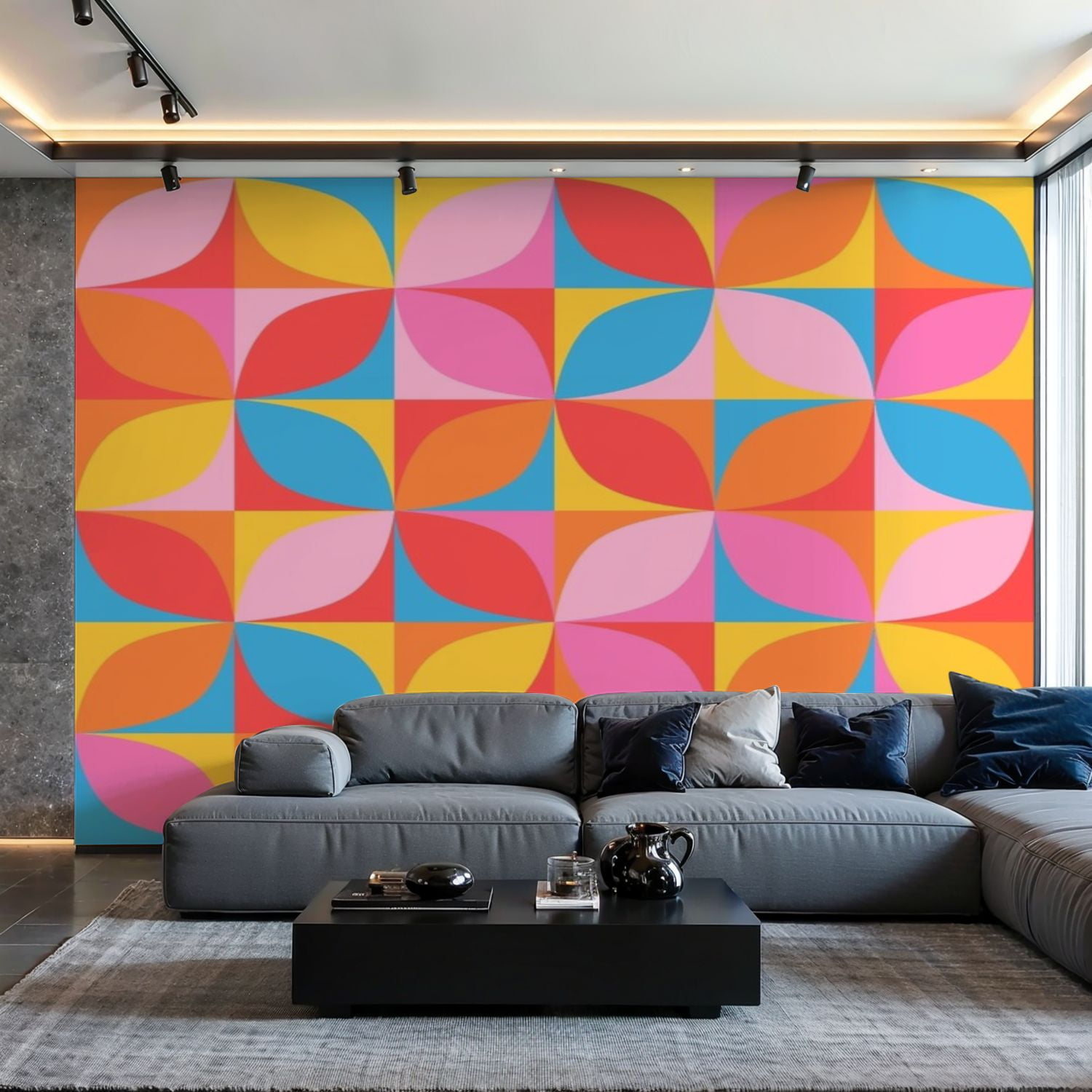 Prxcm Peel and Stick Canvas Wallpaper Colorful retro circles midcentury ...