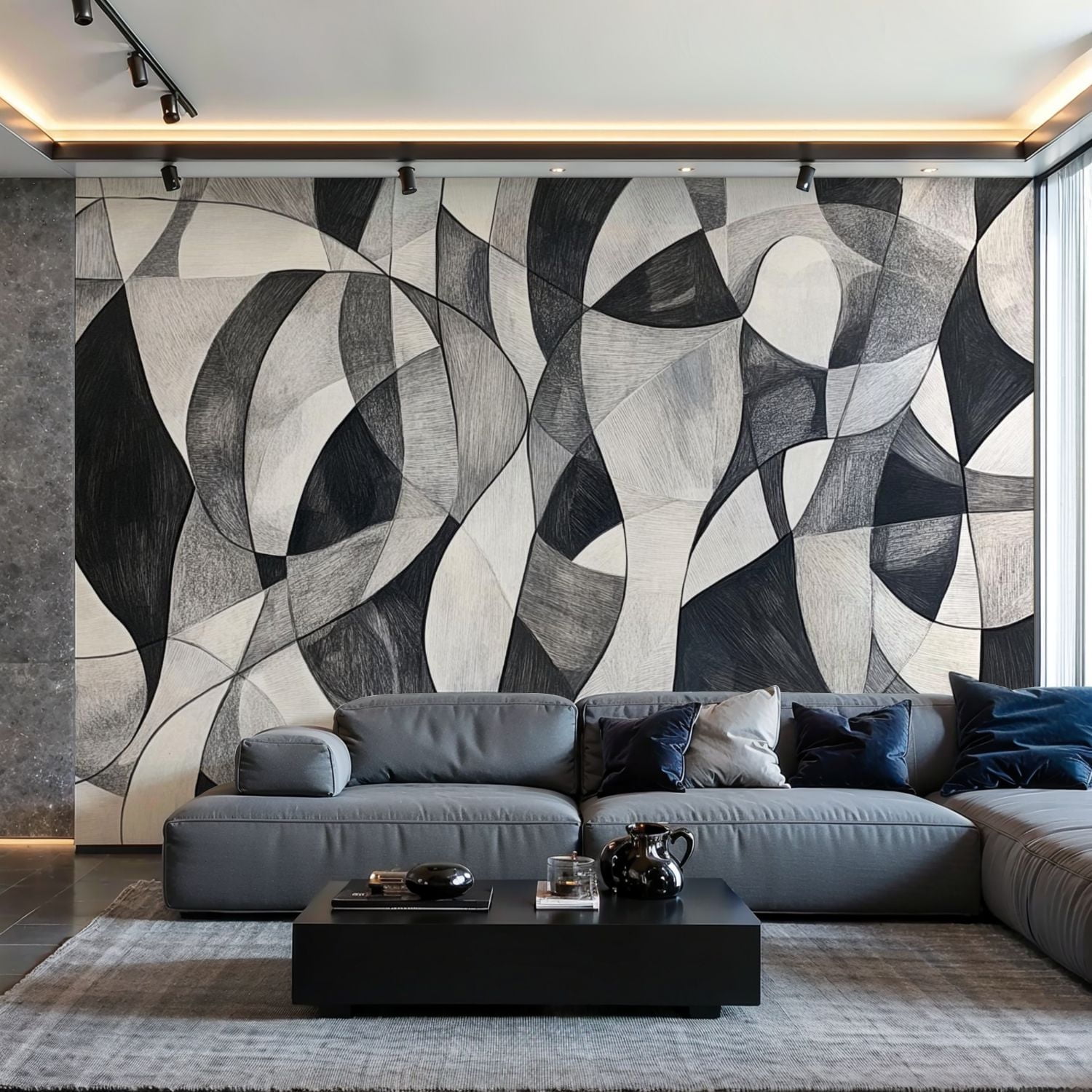 Prxcm Peel and Stick Canvas Wallpaper Curved Lines Repetitive Shapes ...