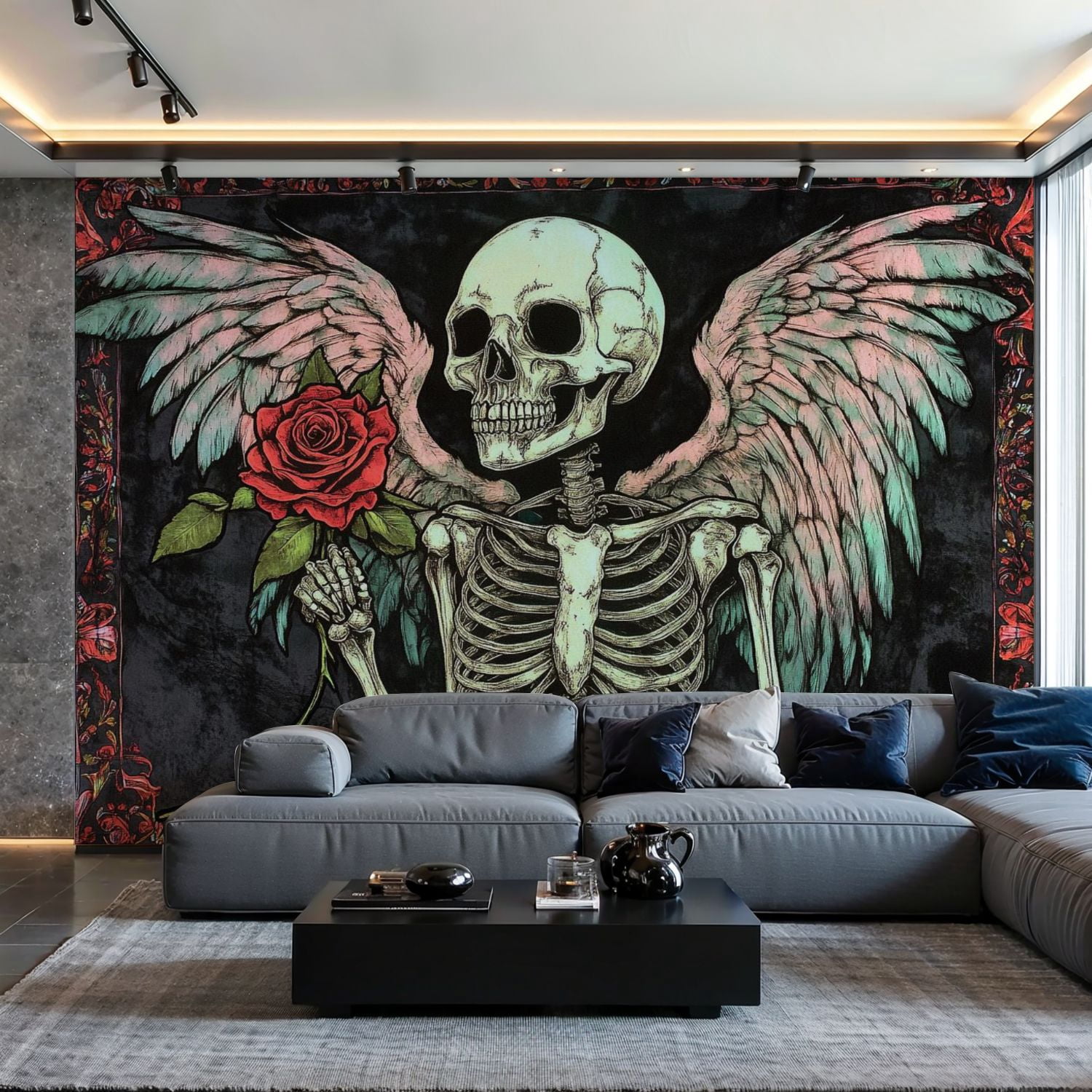 Prxcm Peel and Stick Canvas Wallpaper Day Of Black Light Skull Church ...