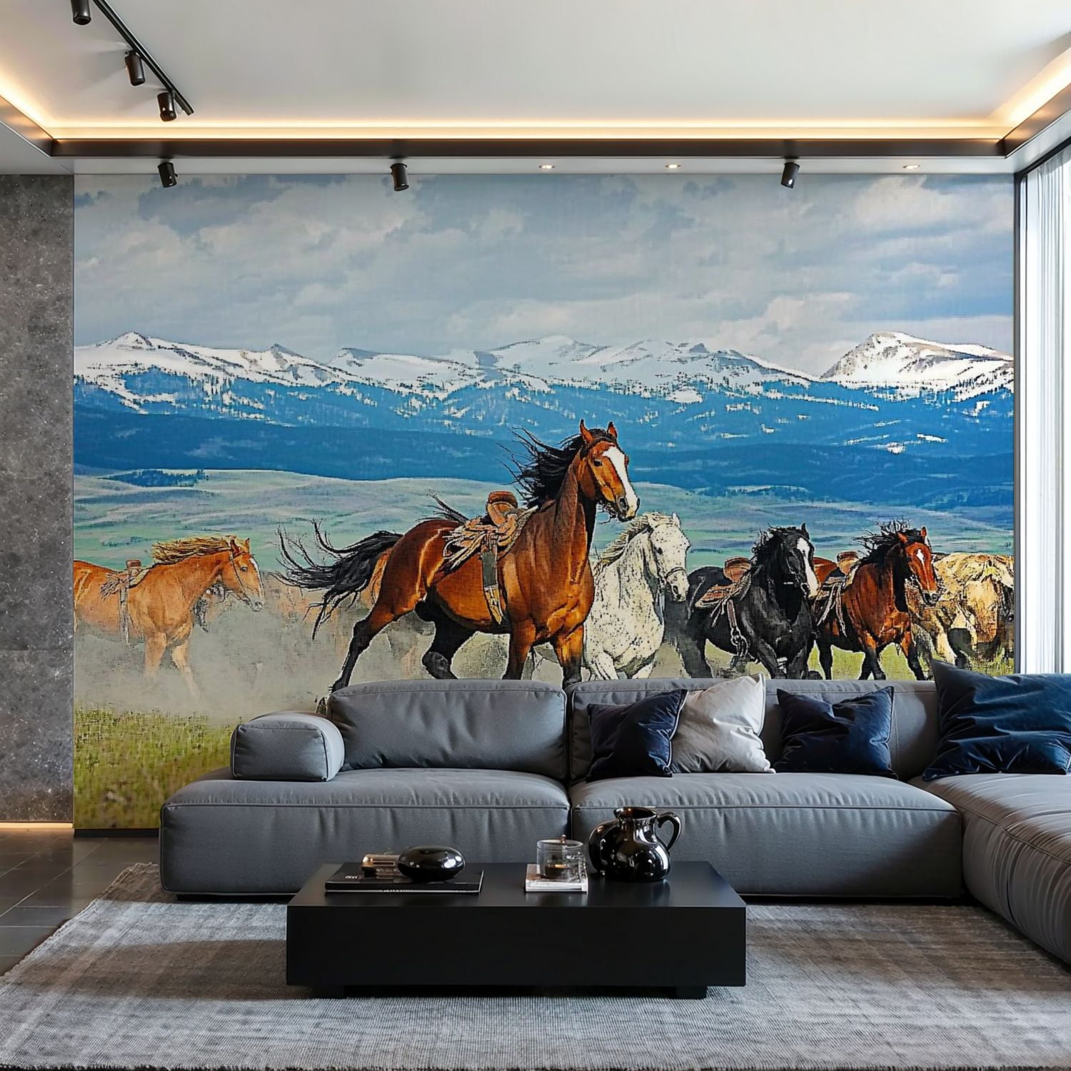 Prxcm Peel and Stick Canvas Wallpaper Horses Running Jumping Rocky ...
