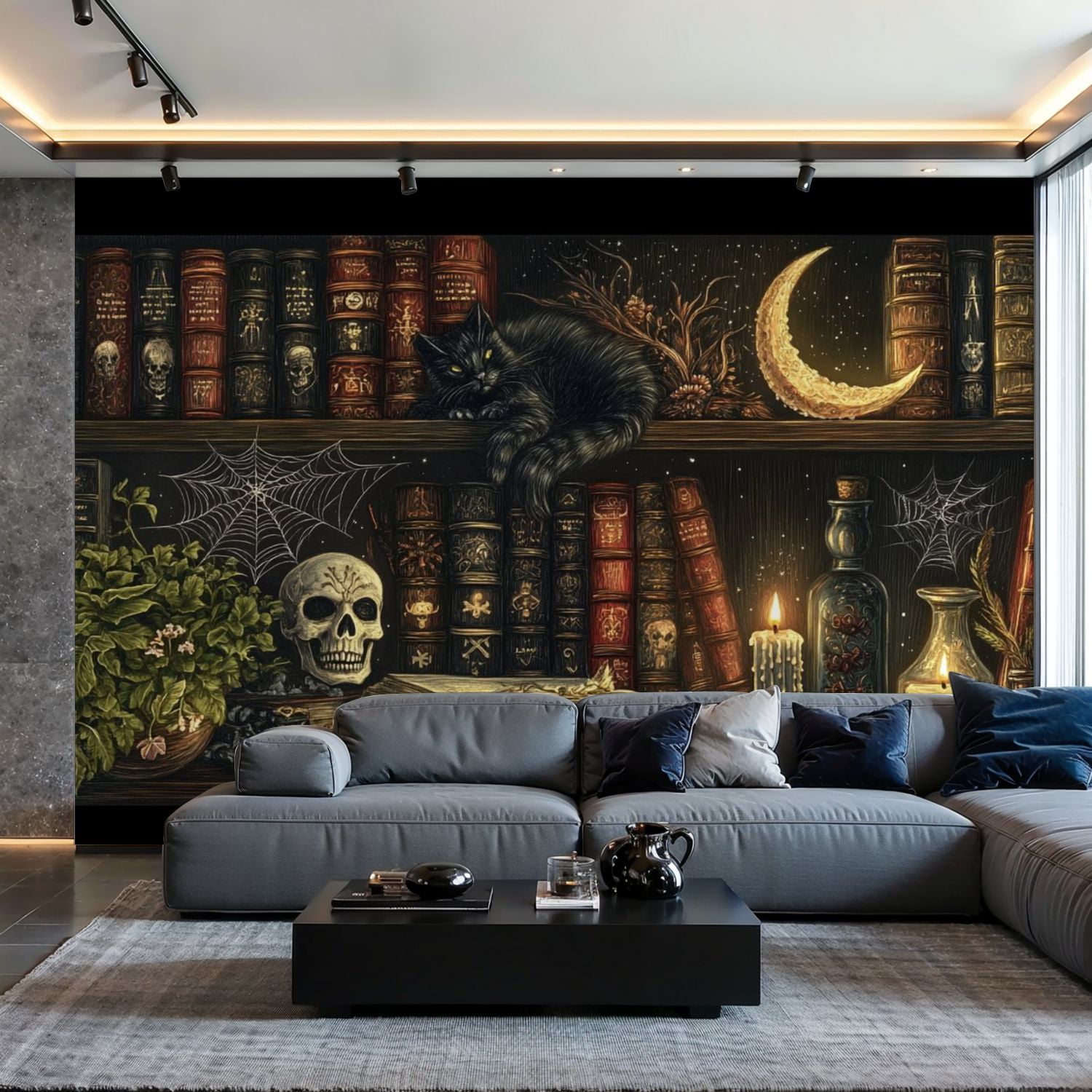 Prxcm Peel and Stick Canvas Wallpaper Magic Bookshelf Witchy Dark ...