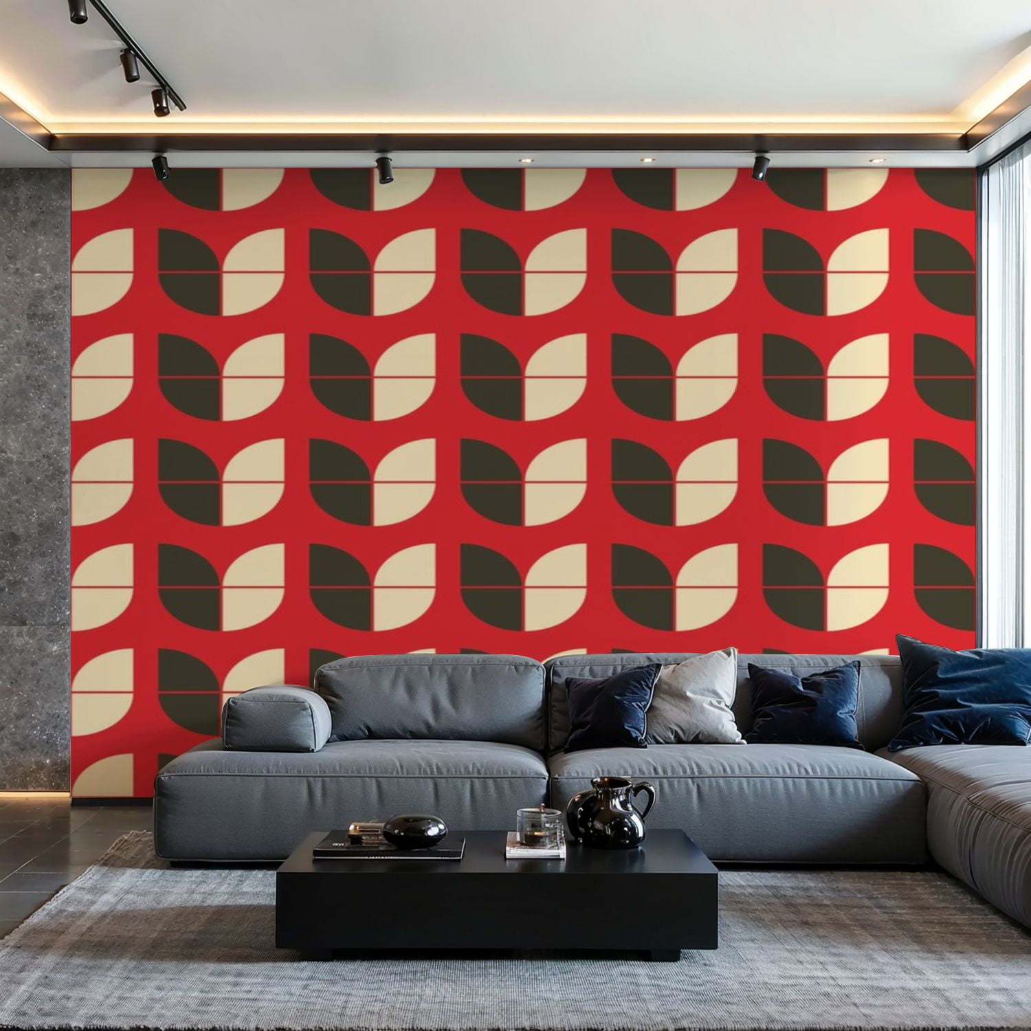 Prxcm Peel and Stick Canvas Wallpaper Mid Century Modern Floral Repeat ...