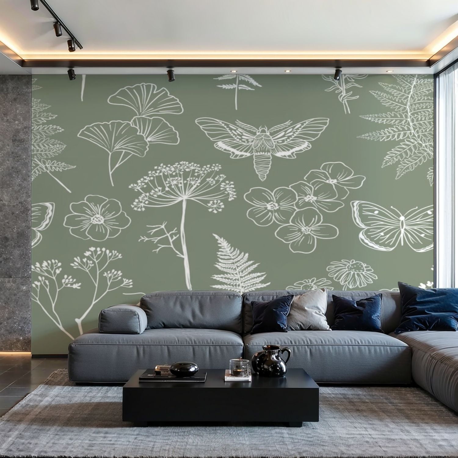Prxcm Peel and Stick Canvas Wallpaper Moths butterfly grass seamless ...