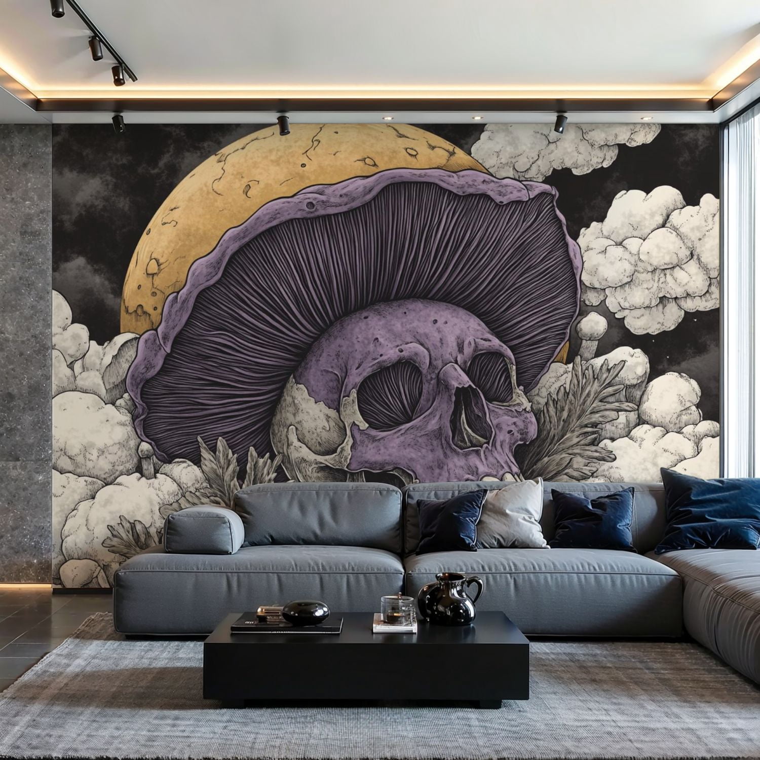 Prxcm Peel and Stick Canvas Wallpaper Mushroom Skull Skeleton Leaves ...