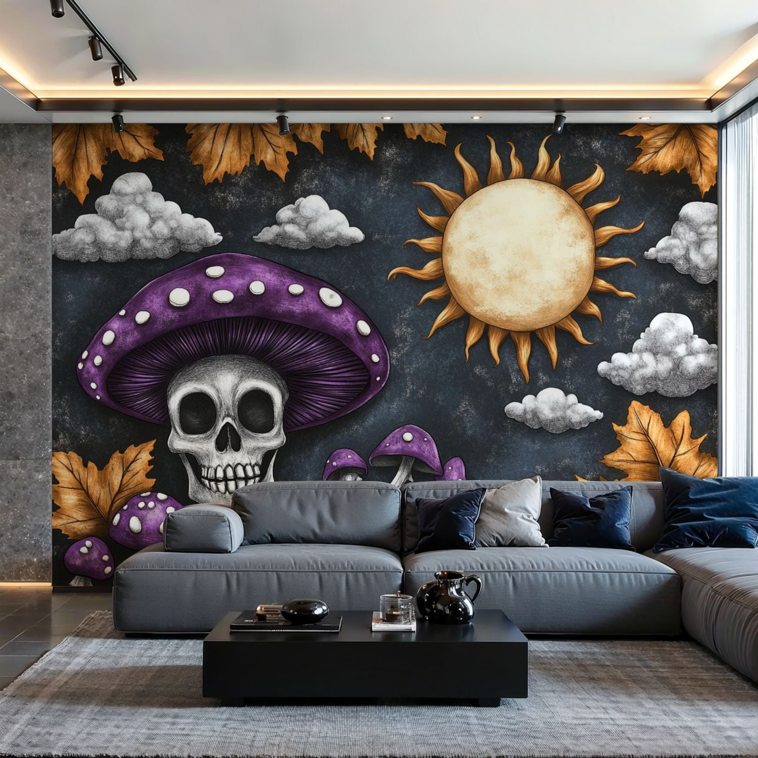 Prxcm Peel and Stick Canvas Wallpaper Mushroom Skull Skeleton Leaves ...