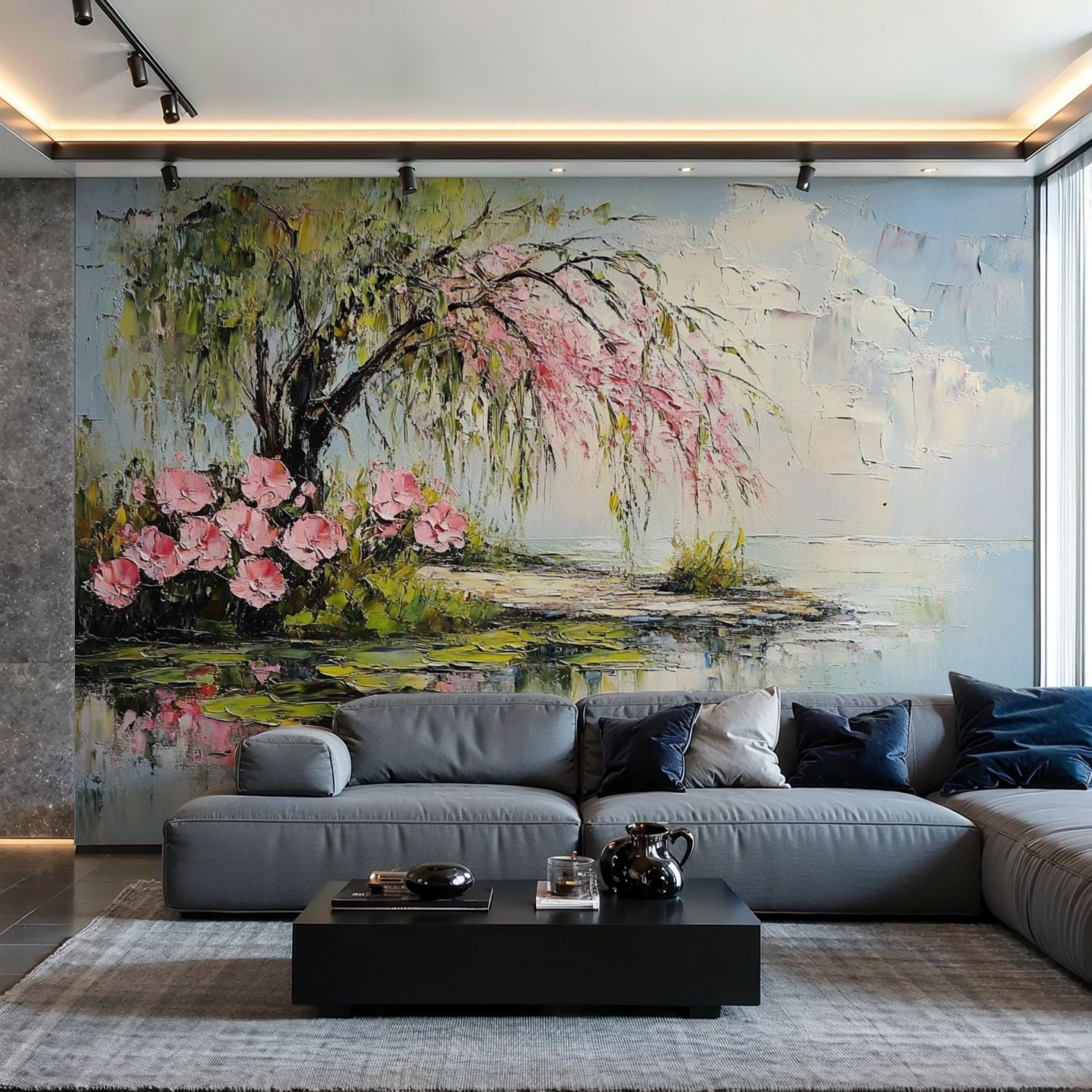 Prxcm Peel and Stick Canvas Wallpaper Nature Plant Serene Pond Weeping ...