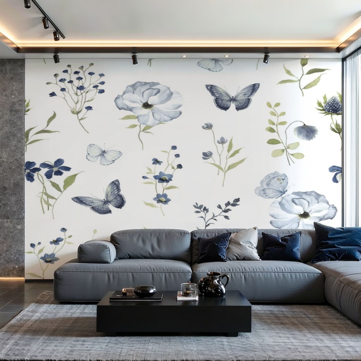 Prxcm Peel and Stick Canvas Wallpaper Pattern blue abstract flowers ...
