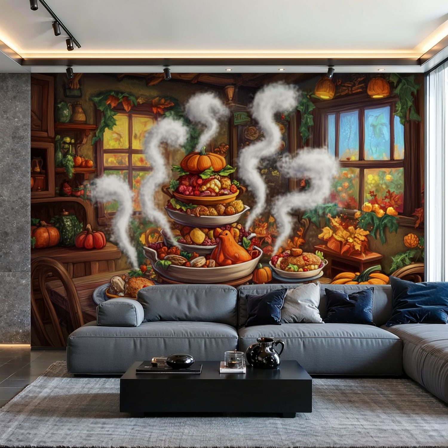 Prxcm Peel and Stick Canvas Wallpaper Playful Colors Thanksgiving Food ...