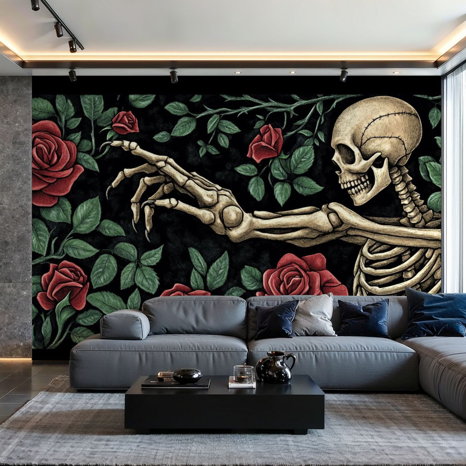 Prxcm Peel and Stick Canvas Wallpaper Rose Flower Leaf Skeleton Man ...