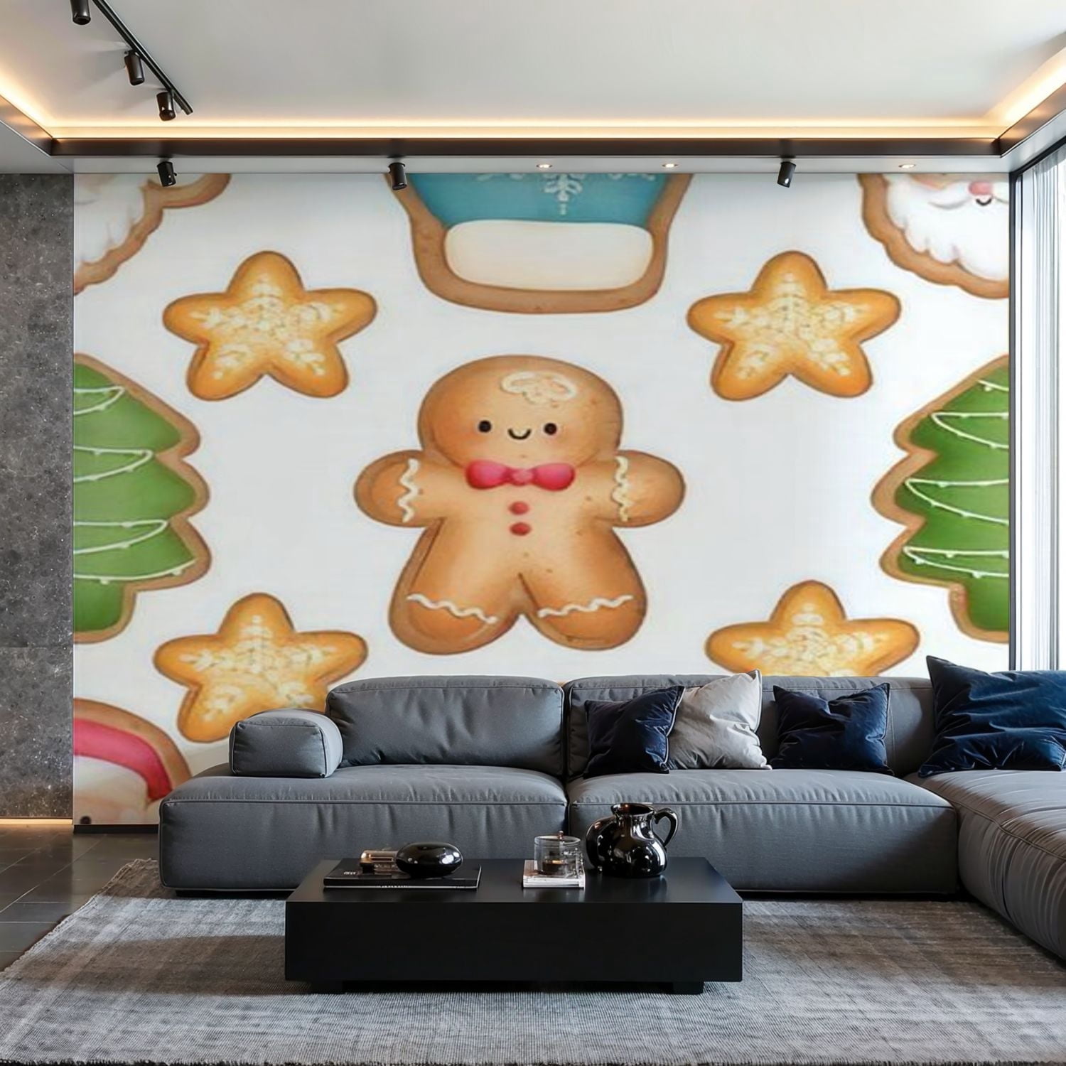 Prxcm Peel and Stick Canvas Wallpaper Seamless Christmas Cookies White ...