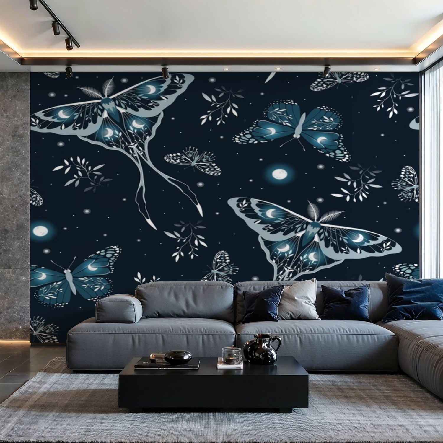 Prxcm Peel and Stick Canvas Wallpaper Seamless pattern moths starry sky ...