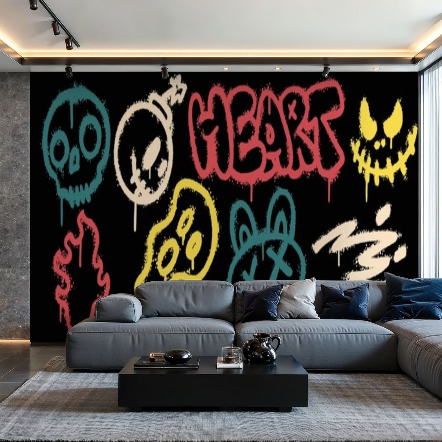 Prxcm Peel and Stick Canvas Wallpaper Set graffiti color spray paint ...