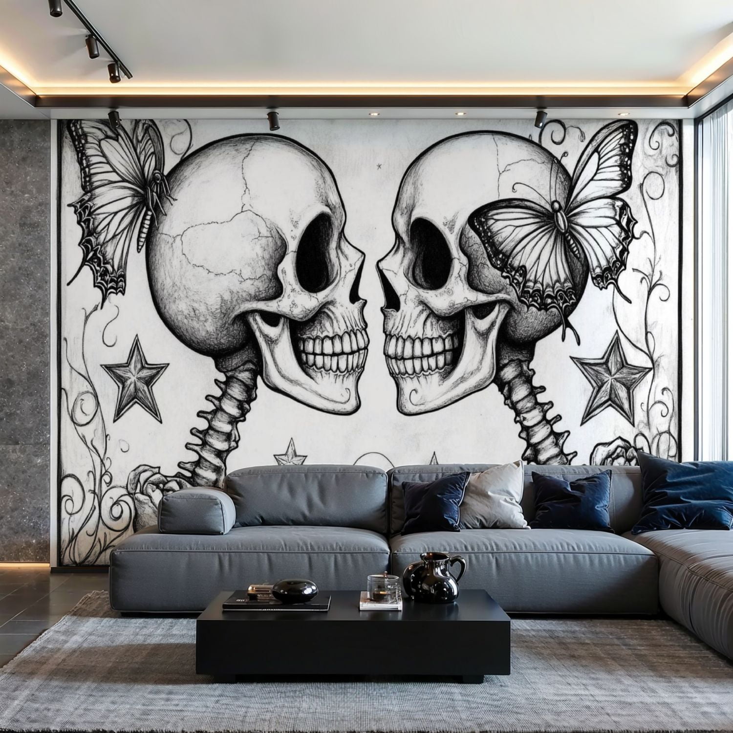 Prxcm Peel and Stick Canvas Wallpaper Skull Art Wall Mural Decor Self ...