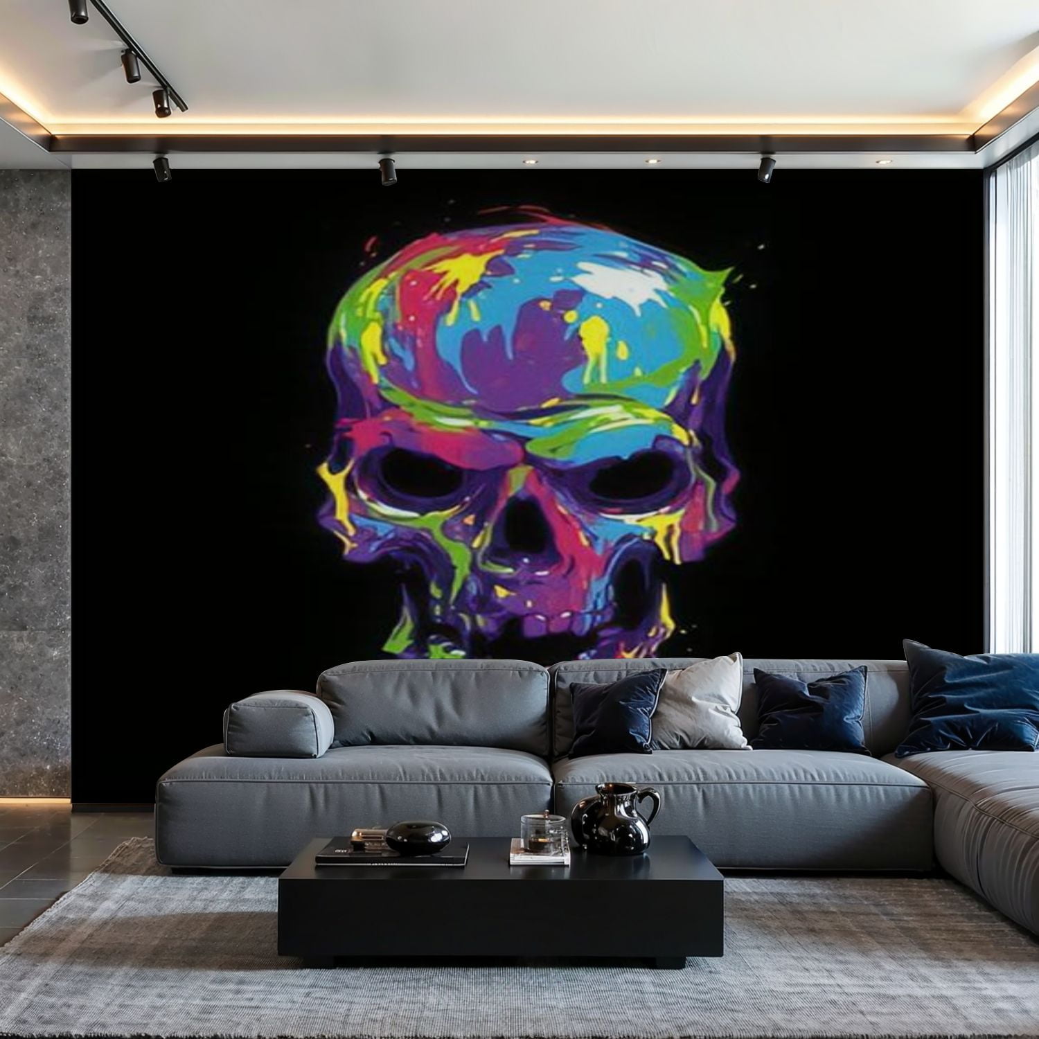 Prxcm Peel and Stick Canvas Wallpaper Skull color paint Art Wall Mural ...