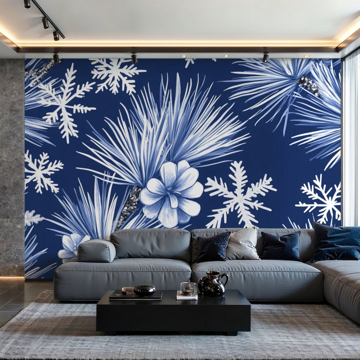 Prxcm Peel and Stick Canvas Wallpaper Snow Blue Pine Tree Christmas ...
