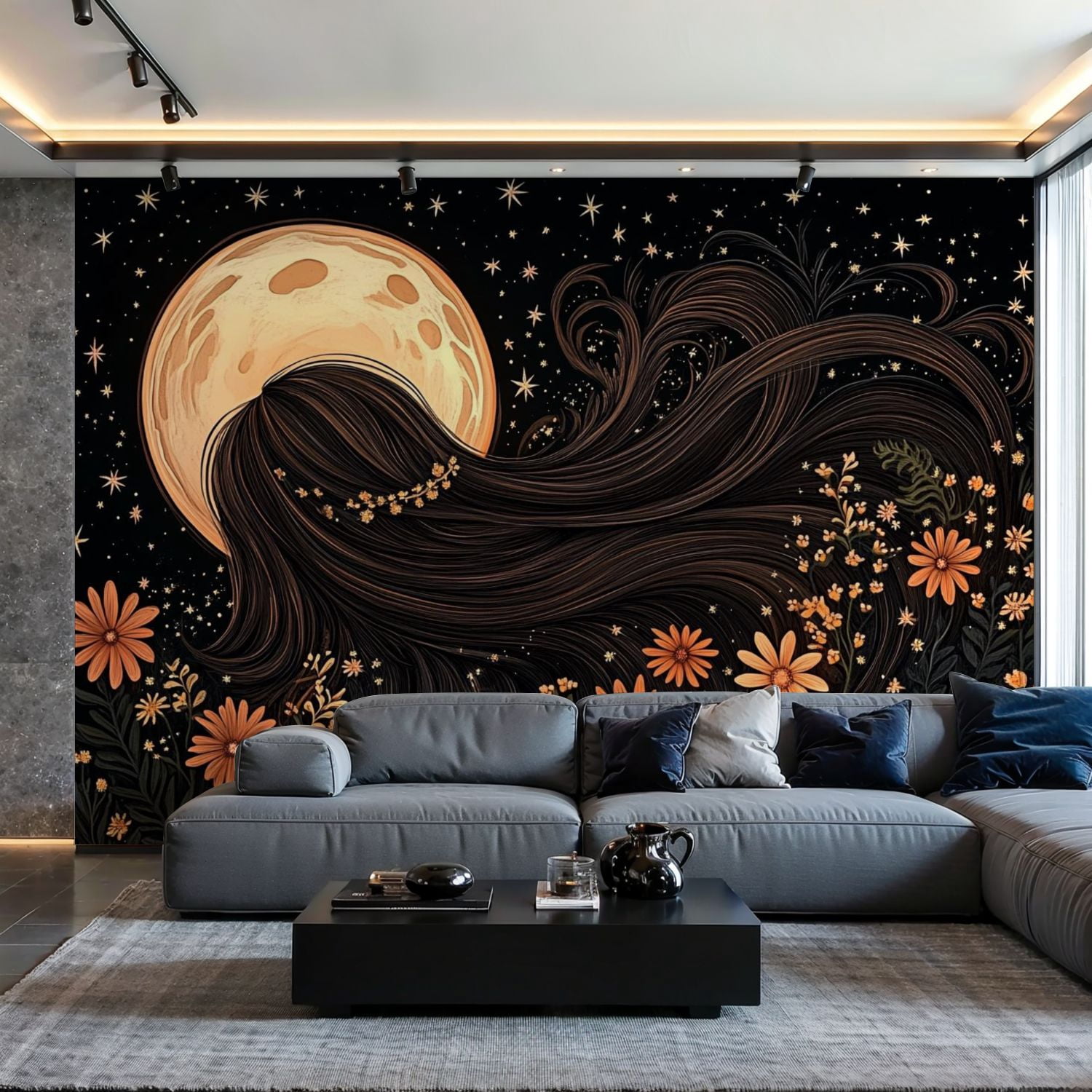 Prxcm Peel and Stick Canvas Wallpaper Sun Moon Mystic Floral Hippie ...