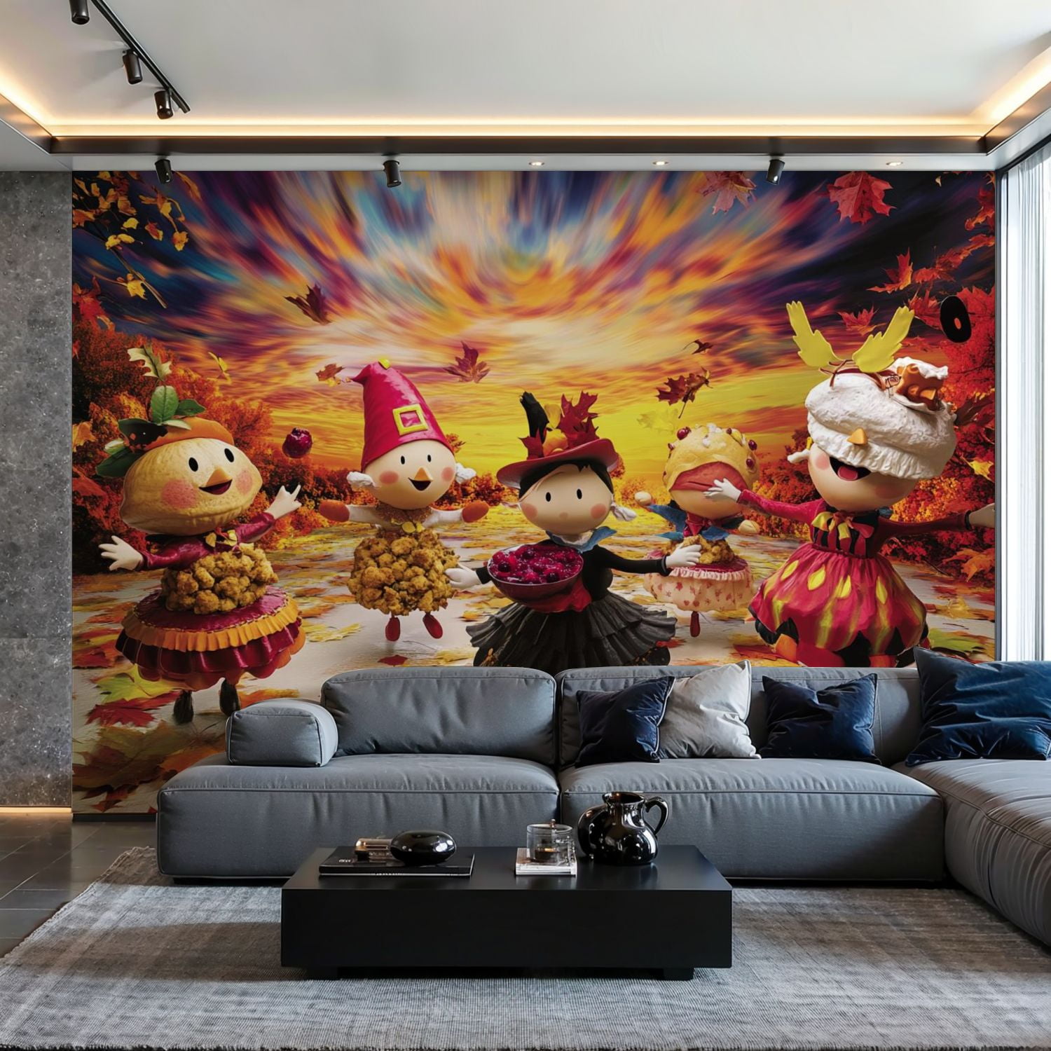 Prxcm Peel and Stick Canvas Wallpaper Surreal Autumn Feast Dancing ...