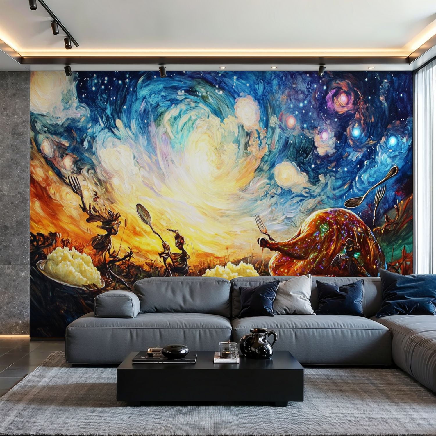 Prxcm Peel and Stick Canvas Wallpaper Surreal Thanksgiving Feast Cosmic ...
