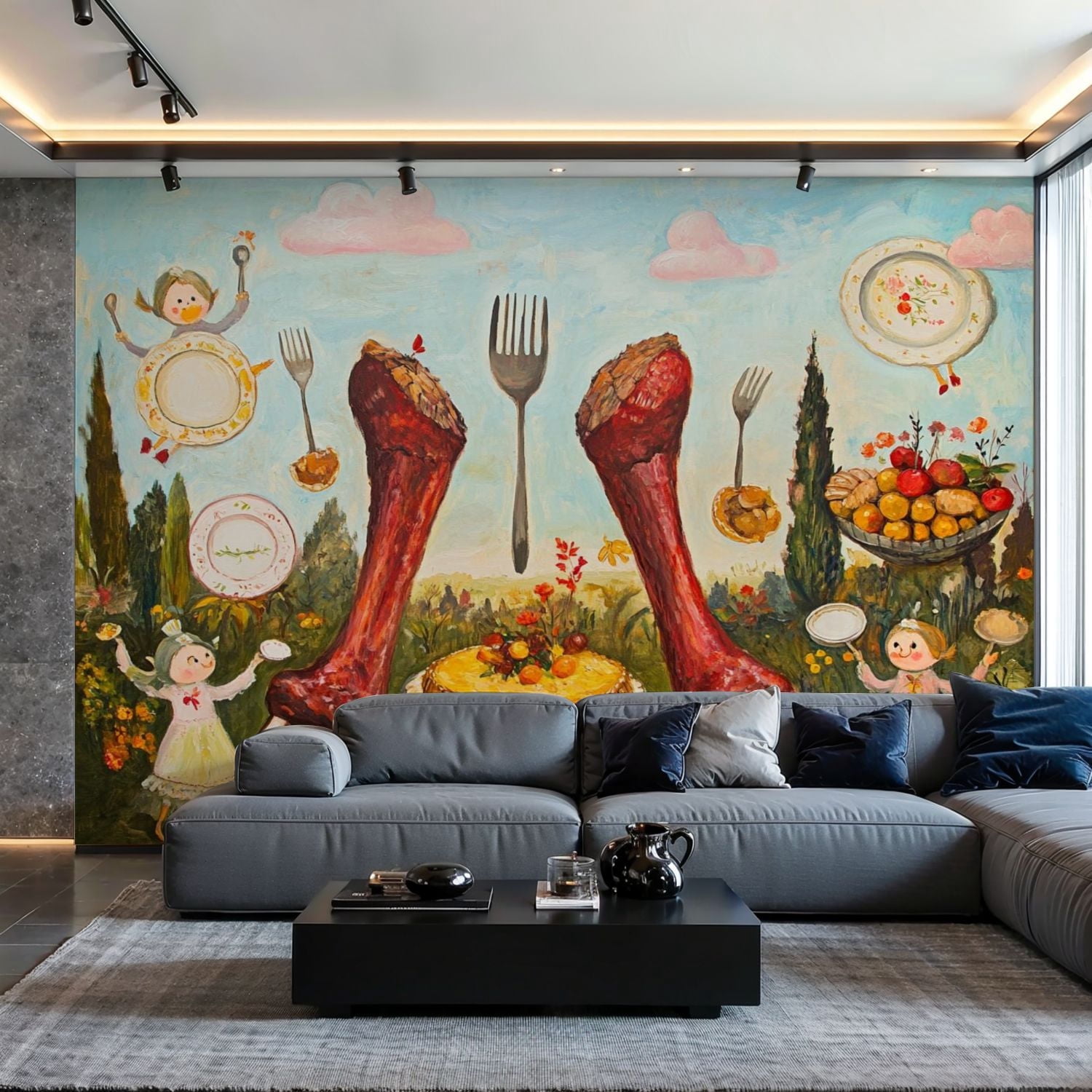 Prxcm Peel and Stick Canvas Wallpaper Whimsical Thanksgiving Feast ...