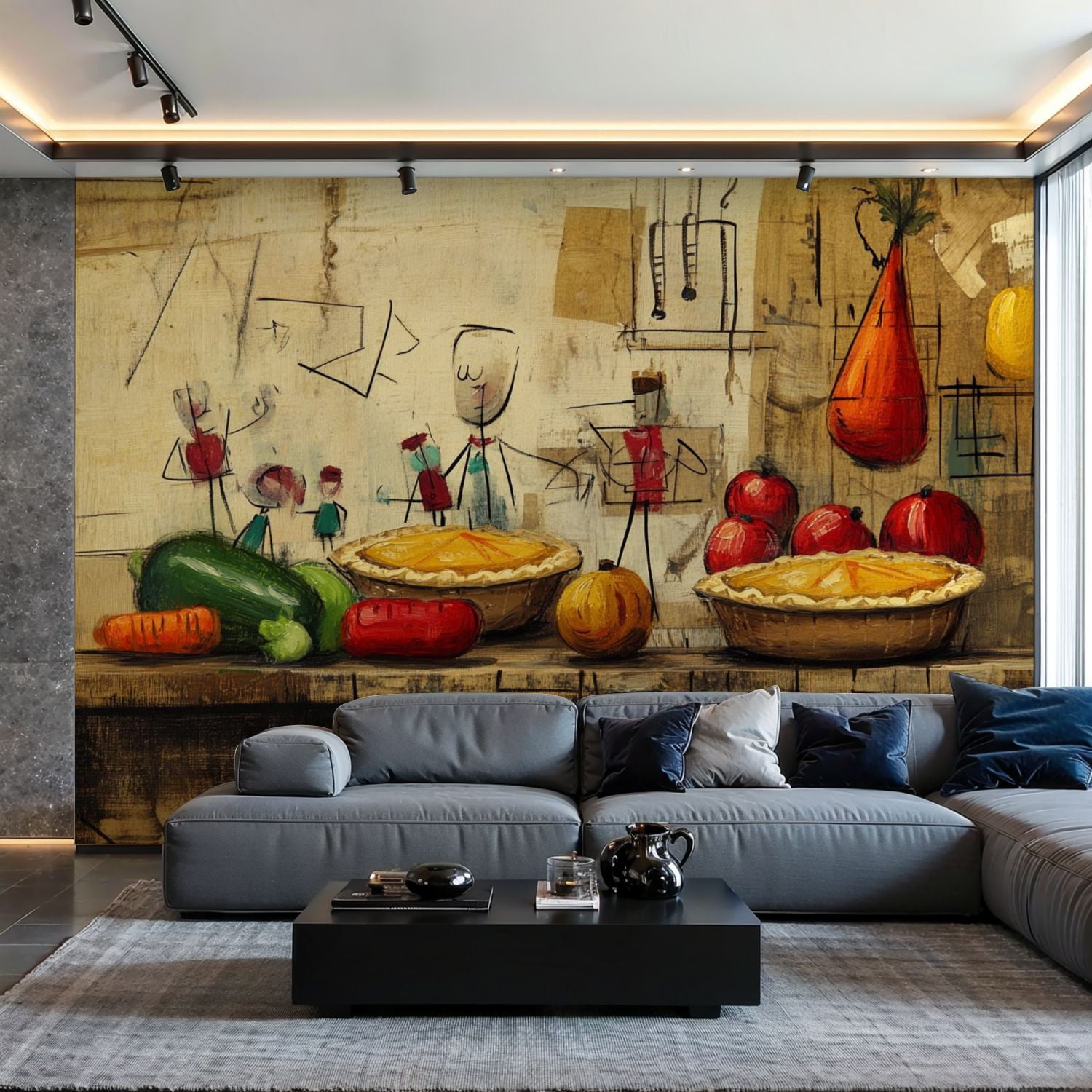 Prxcm Peel and Stick Canvas Wallpaper Whimsical Thanksgiving Kitchen ...