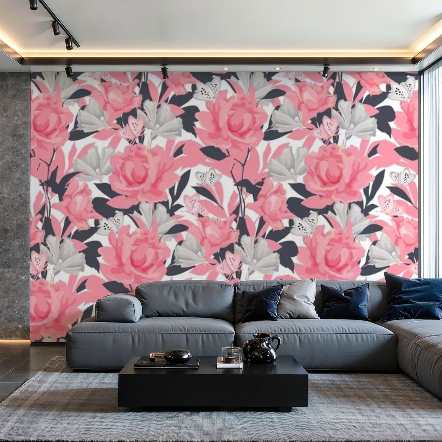 Prxcm Peel and Stick Canvas Wallpaper floral seamless pattern Pink grey ...