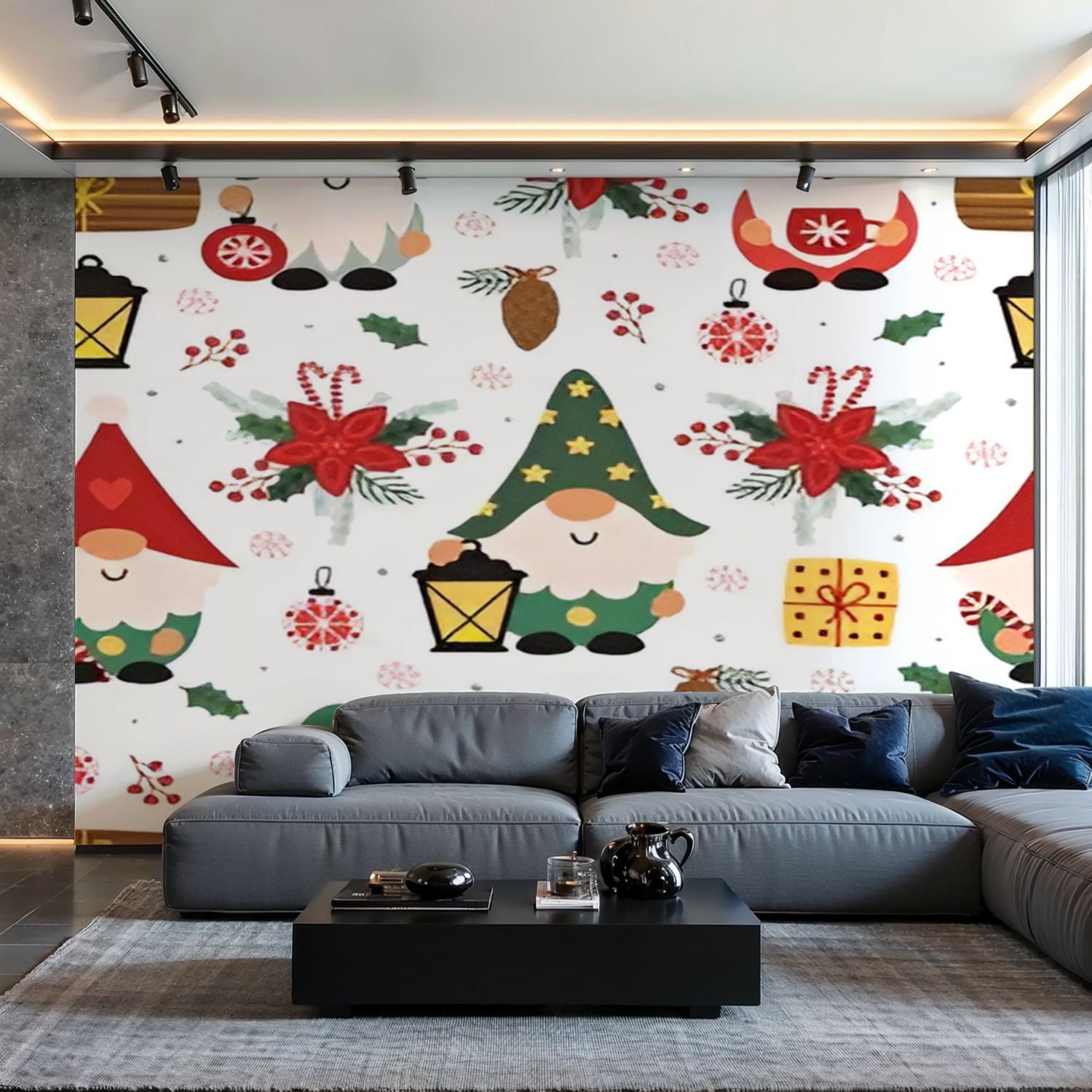 Prxcm Peel and Stick Canvas Wallpaper seamless pattern Christmas gnomes ...
