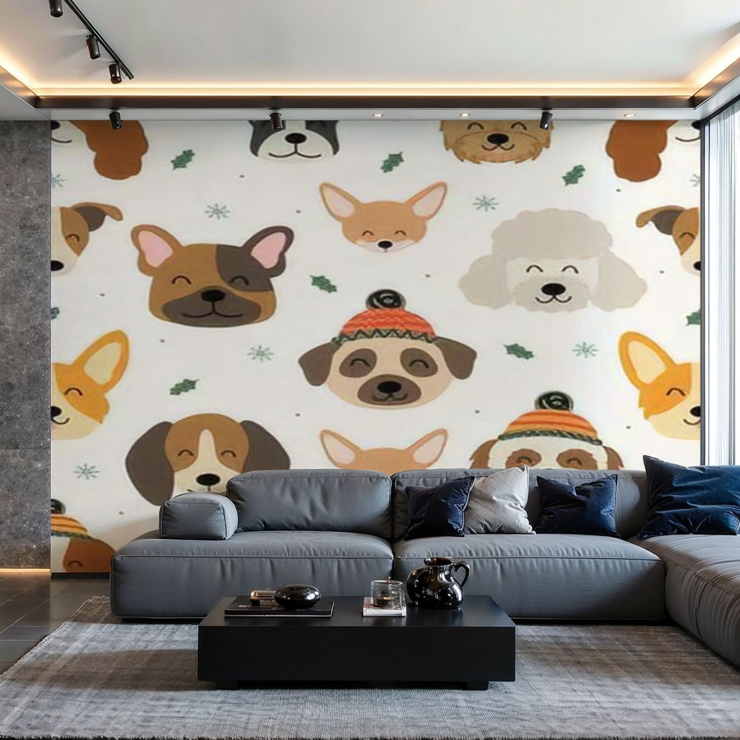 Prxcm Peel and Stick Canvas Wallpaper seamless pattern cute dog heads ...