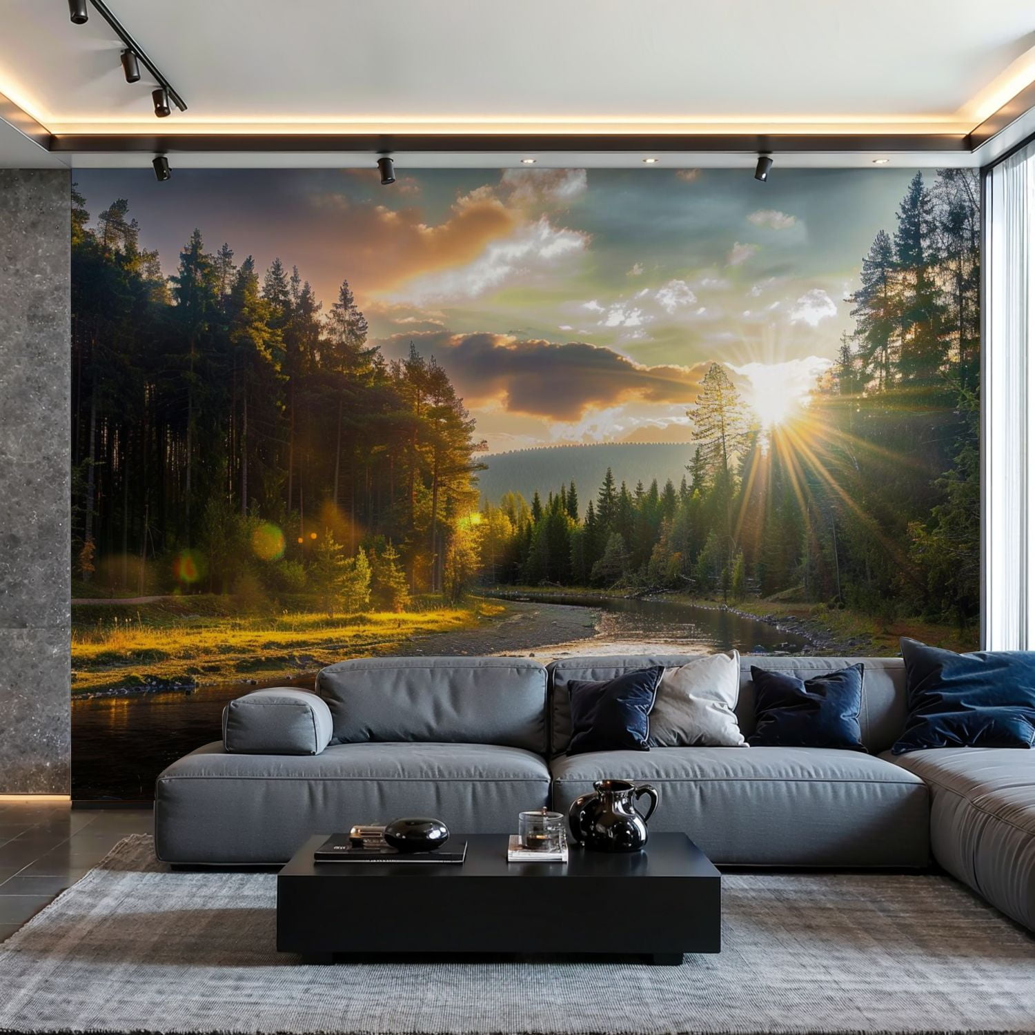 Prxcm Peel and Stick Canvas Wallpaper winding forest sunset Art Wall ...