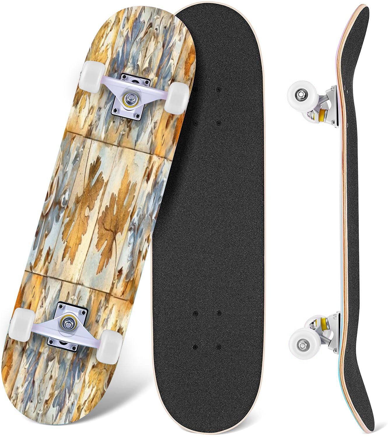 Prxcm Skateboard Complete for Beginners Adults Teens 31 x 8" Dusty Blue Italian Pattern Parquet ...