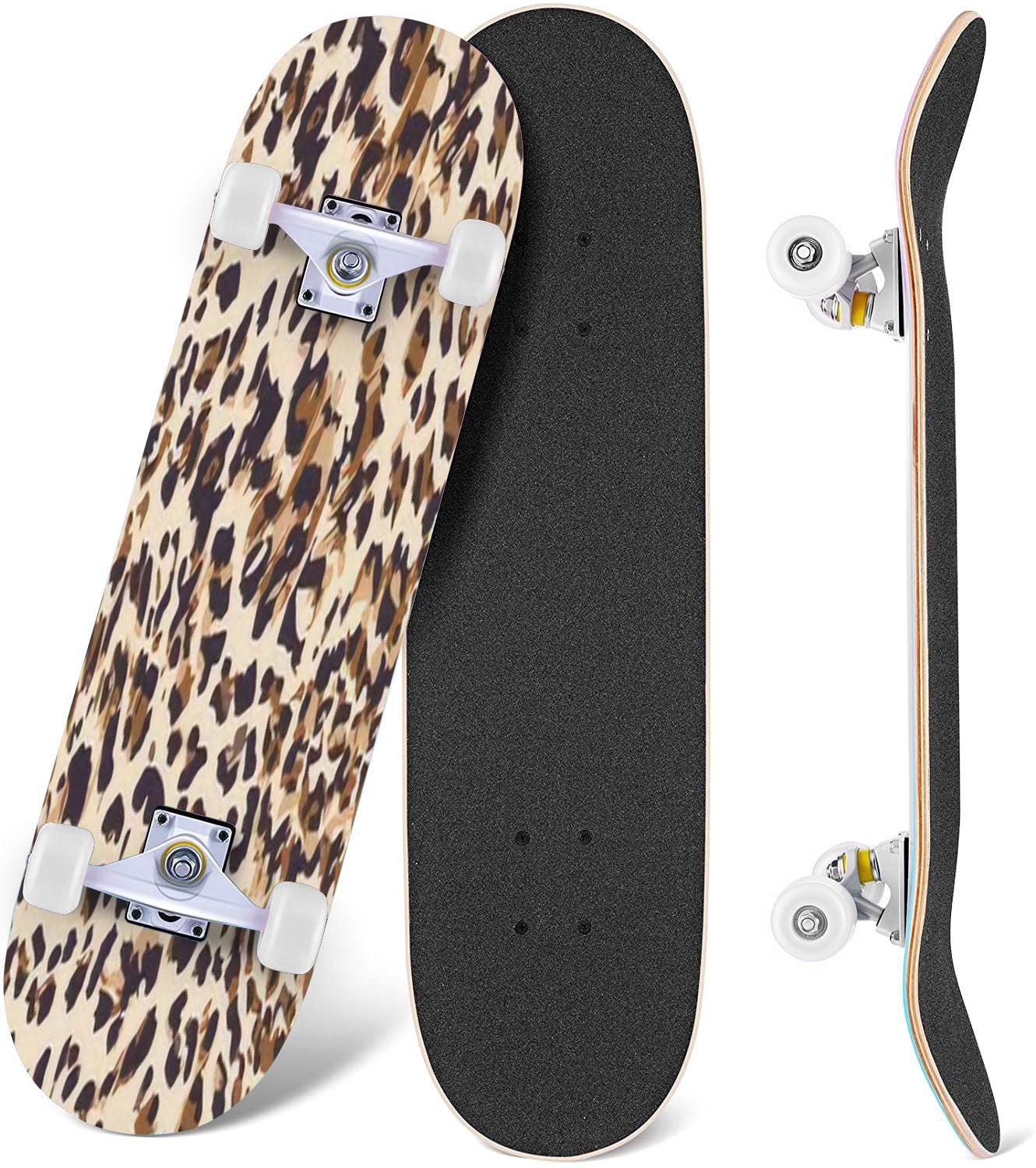 Prxcm Skateboard Complete for Beginners Adults Teens 31 x 8" Leopard ...