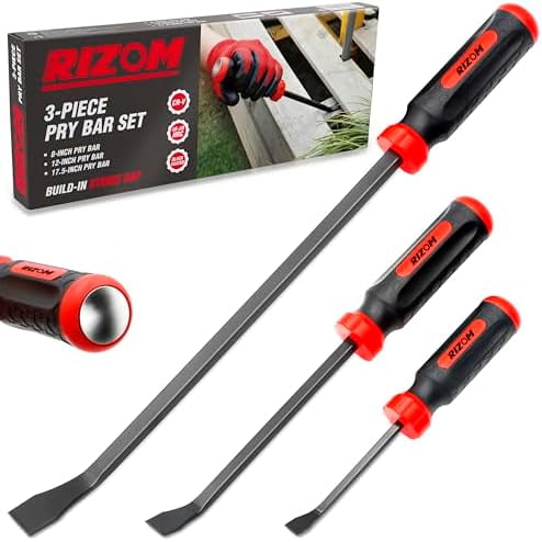 Pry Bar Set, 3-Piece Pry Bar with Strike Cap Handle, Angled Tip for ...