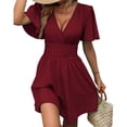 Pryla Flowy Short Summer Dress for Women Deep V-Neck Flutter Sleeve ...