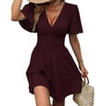 Pryla Flowy Short Summer Dress for Women Deep V-Neck Flutter Sleeve ...