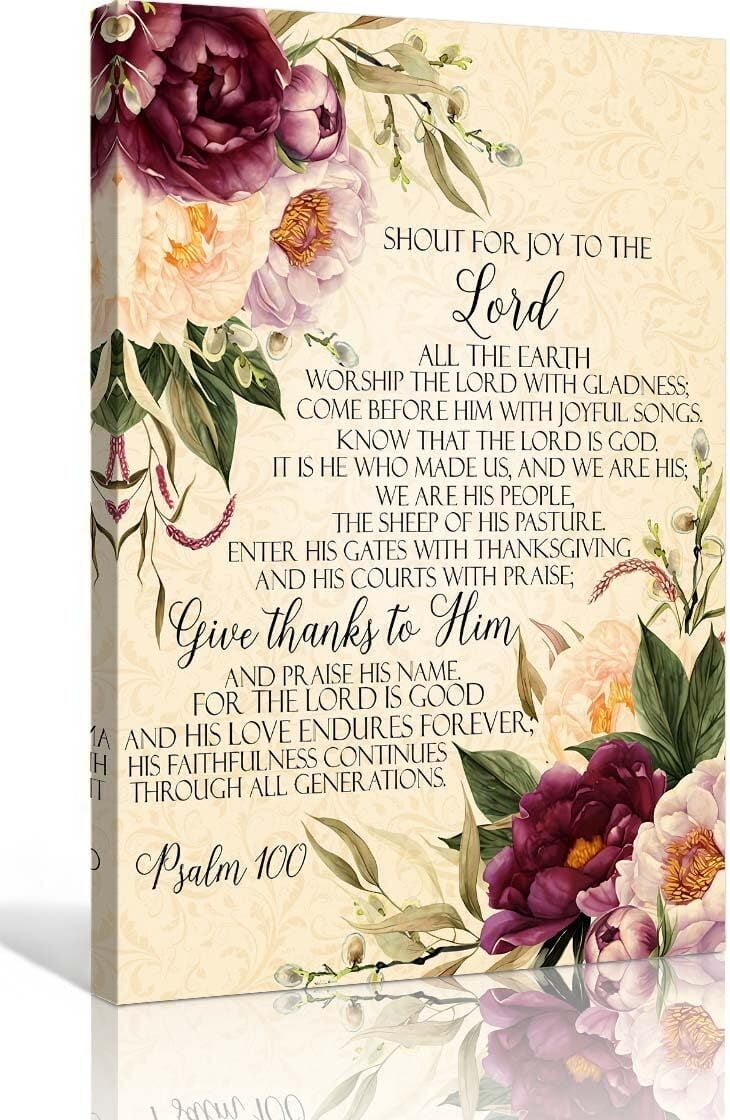 Psalm 100 Bible Verse Wall Art Scripture Wall Art Christian Floral ...