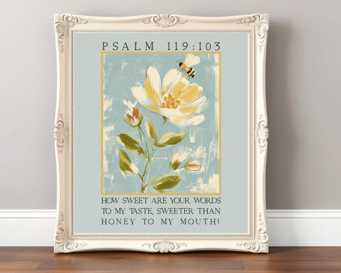 Psalm 119:103 Bible Verse Art, Sweeter Than Honey Scripture Print ...